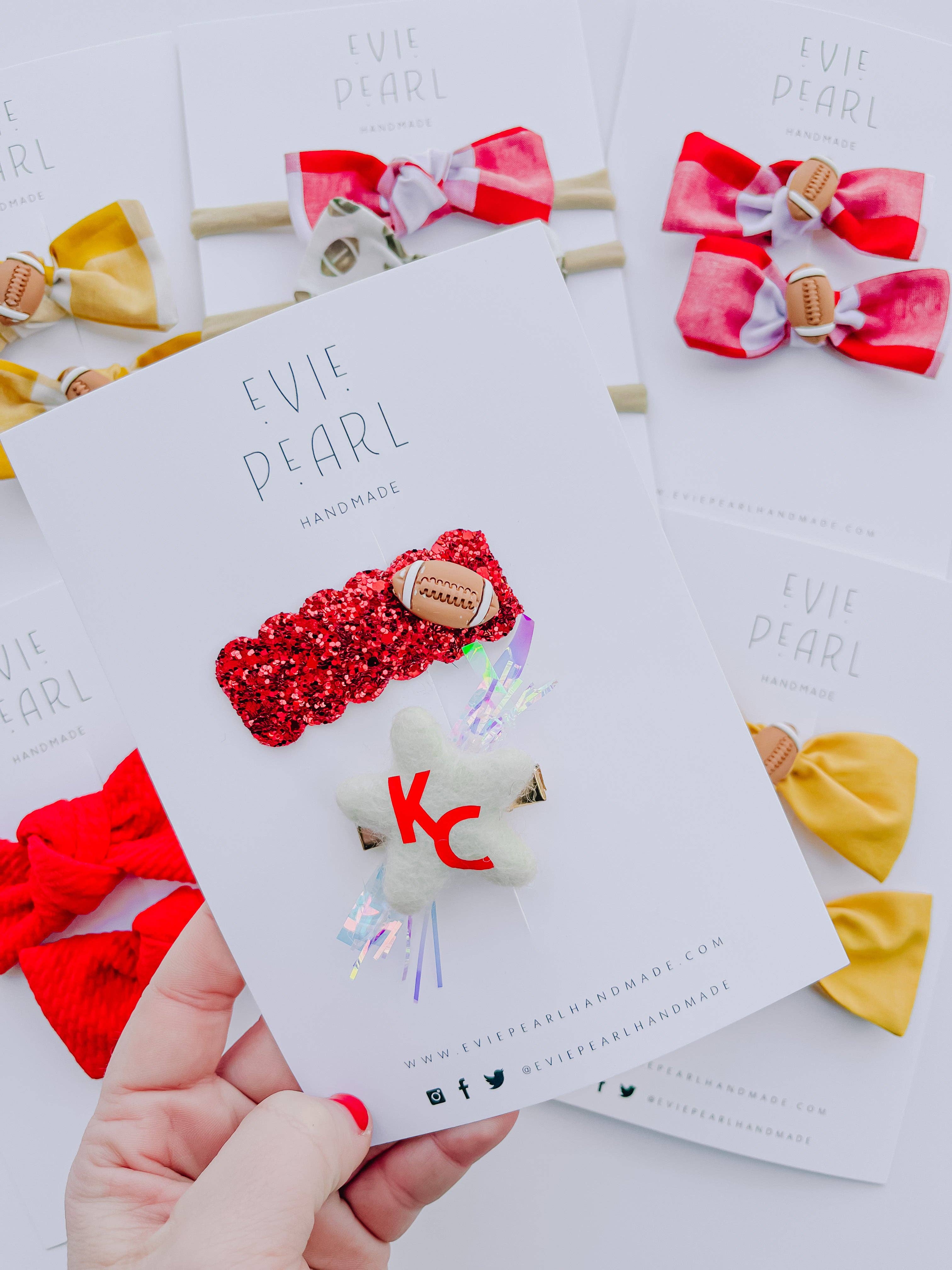 Red Glitter Football Snap Clip & White KC Party Star Clip Set – Love of ...